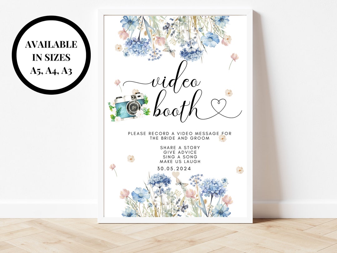 Video Booth Sign/ Personalised Blue Theme Wedding Reception Please ...