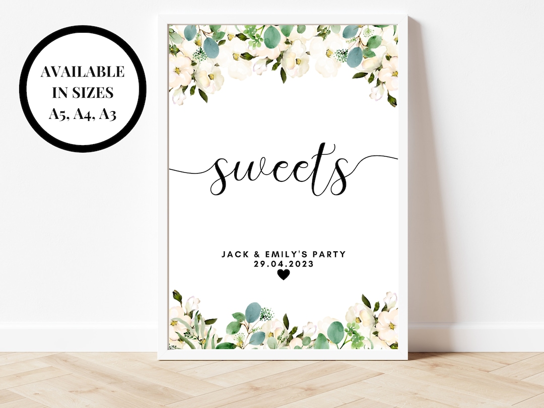 Personalised Birthday Sweets Sign/ Greenery Floral Happy Birthday Party ...