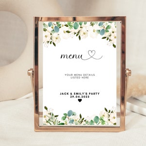 Personalised Menu Sign/ Greenery Floral Wedding Reception Menu A4 ...