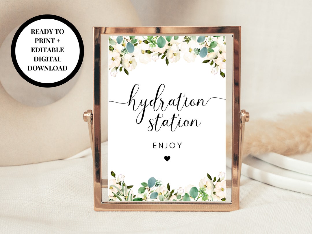 Editable Hydration Station Sign/ Greenery Floral Water Refreshments ...