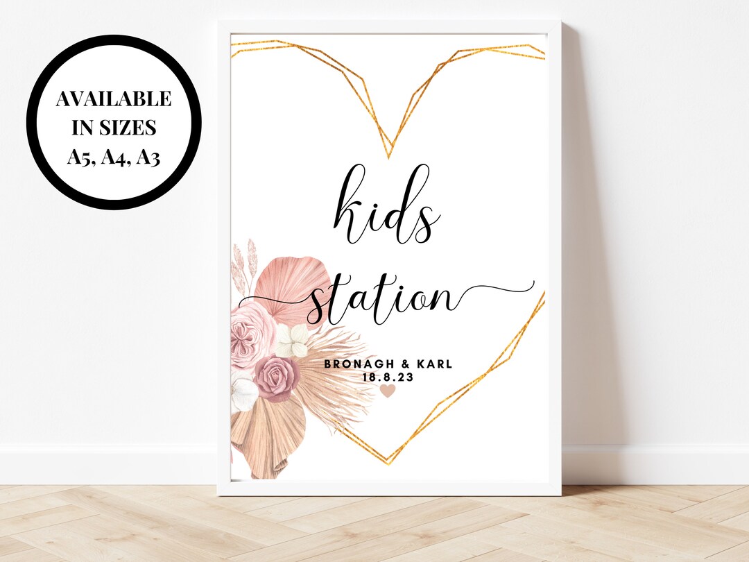 Personalised Kids Station Printable Sign/ Pampas Grass Wedding ...