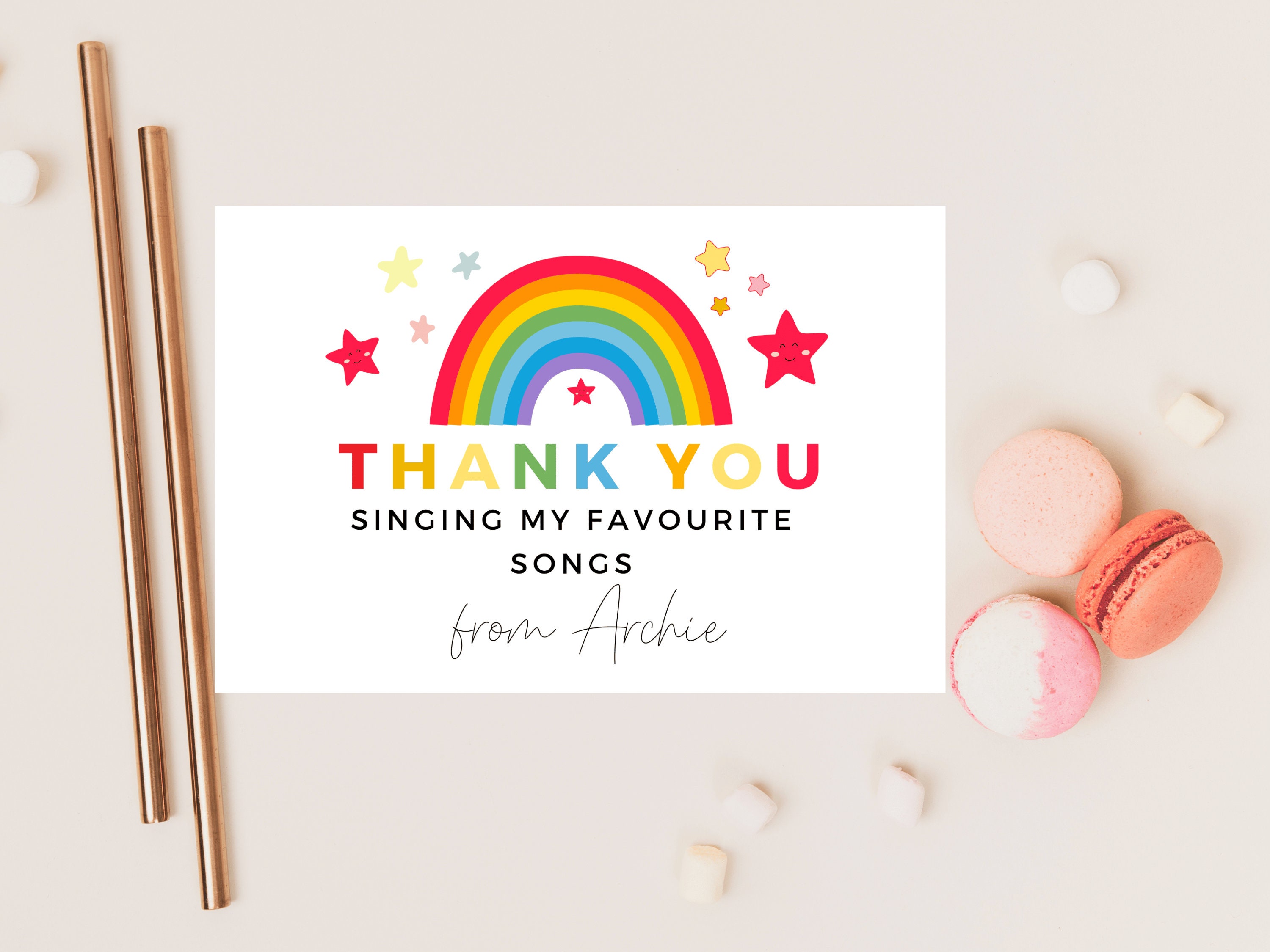 Thank You for Singing My Favourite Songs Card/ Personalised Pastel Rainbow School Class Teacher ...