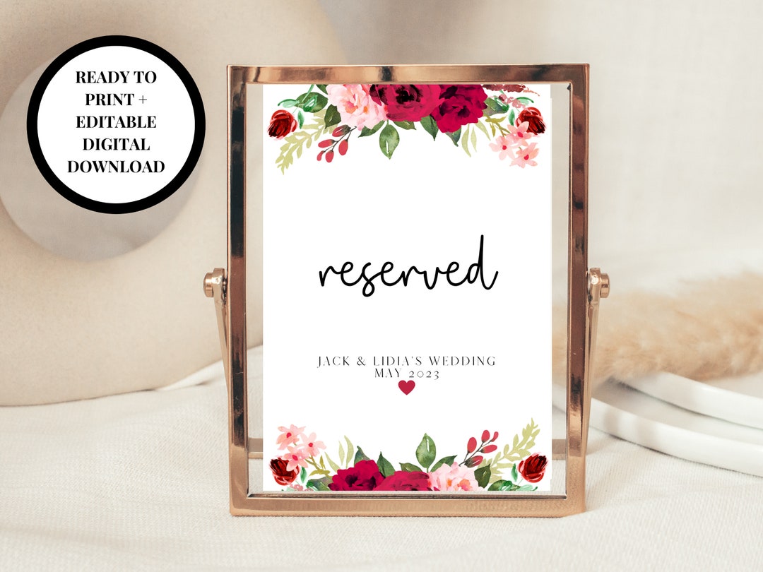 Editable Red Reserved Printable Sign/ Wedding Reception Red Roses ...