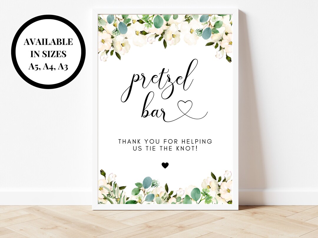 Personalised Pretzel Bar Sign/ Greenery Floral Wedding Thank You for ...