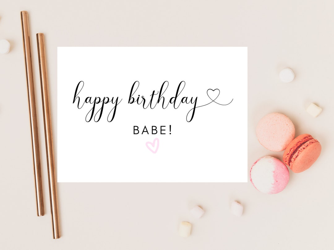 Happy Birthday Babe Card/ Personalised Happy Birthday Monochrome Simple Neutral Greeting Card ...
