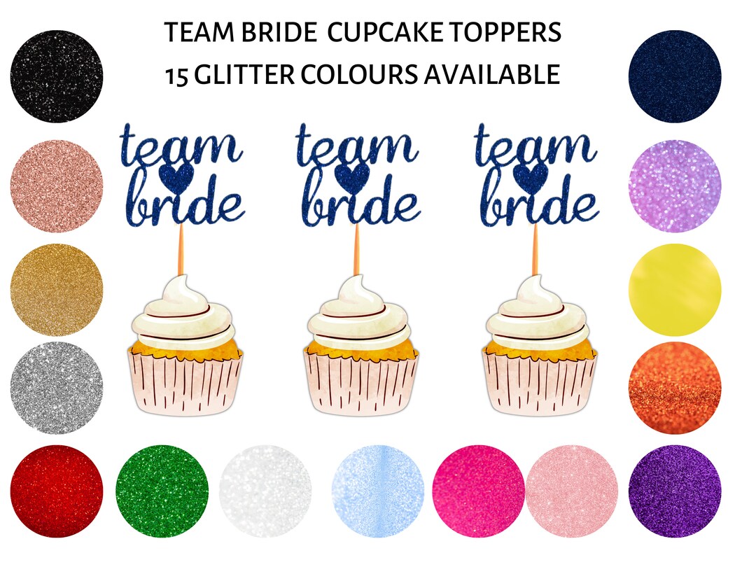Glitter Team Bride Cupcake Toppers/ Bridal Shower Cupcake Toppers/ Hen ...