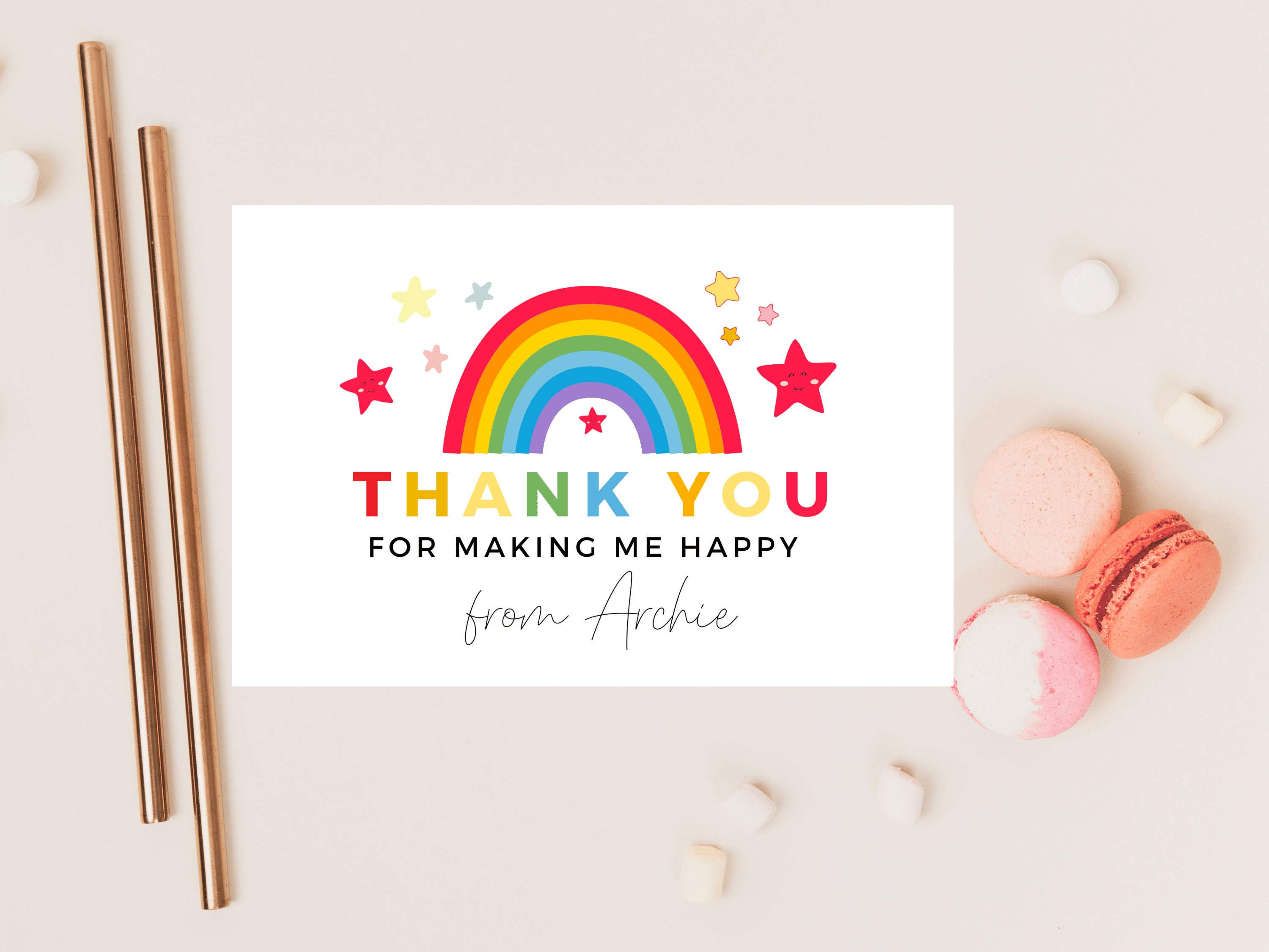 Thank You for Making Me Happy Card/ Personalised Pastel Rainbow Star ...
