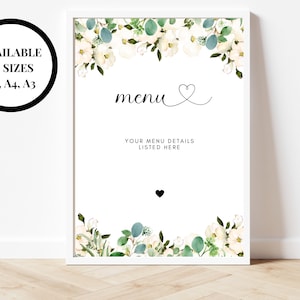 Personalised Menu Sign/ Greenery Floral Wedding Reception Menu A4 ...