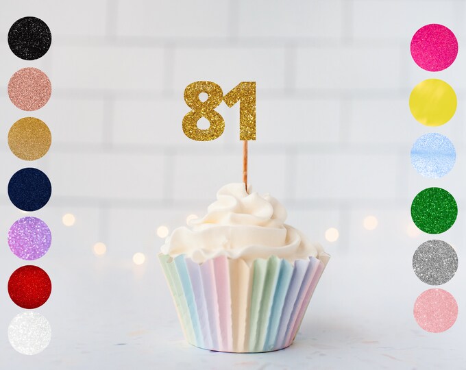 Any Number 81st Birthday Cupcake Toppers Adult Party Glitter 81st ...