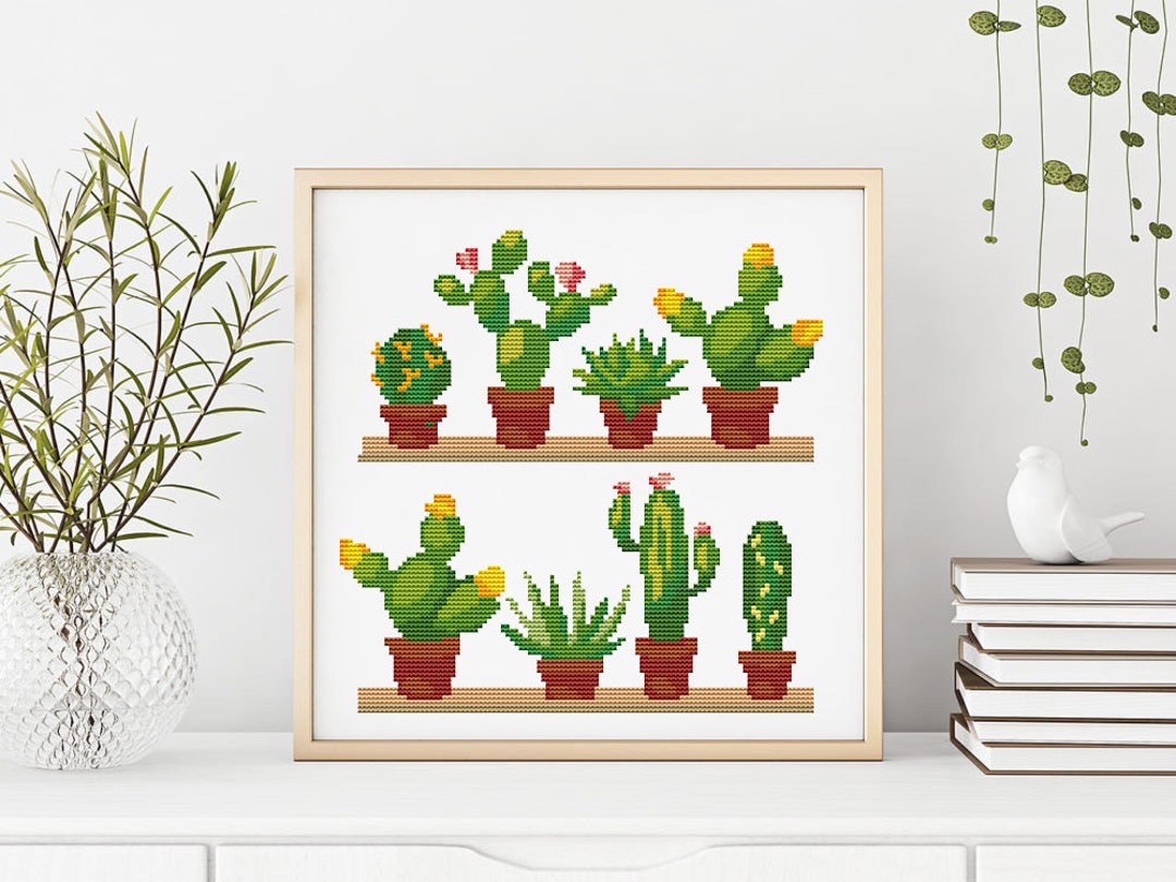 Cactus Cross Stitch Patterns Kits Design, Modern Cross Stitch, Collage ...