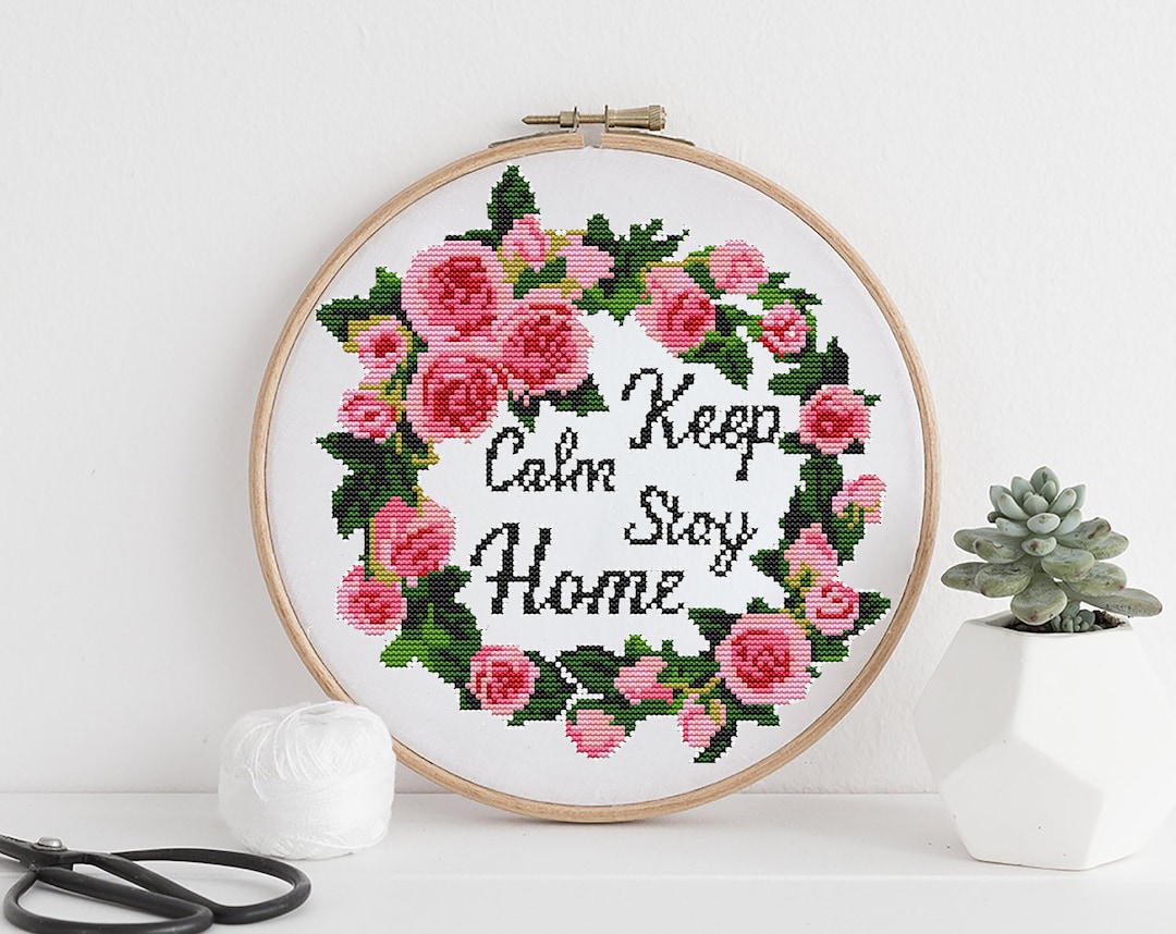 Keep Calm Floral Wreath Cross Stitch Pattern (PDF Digital Download) - Etsy