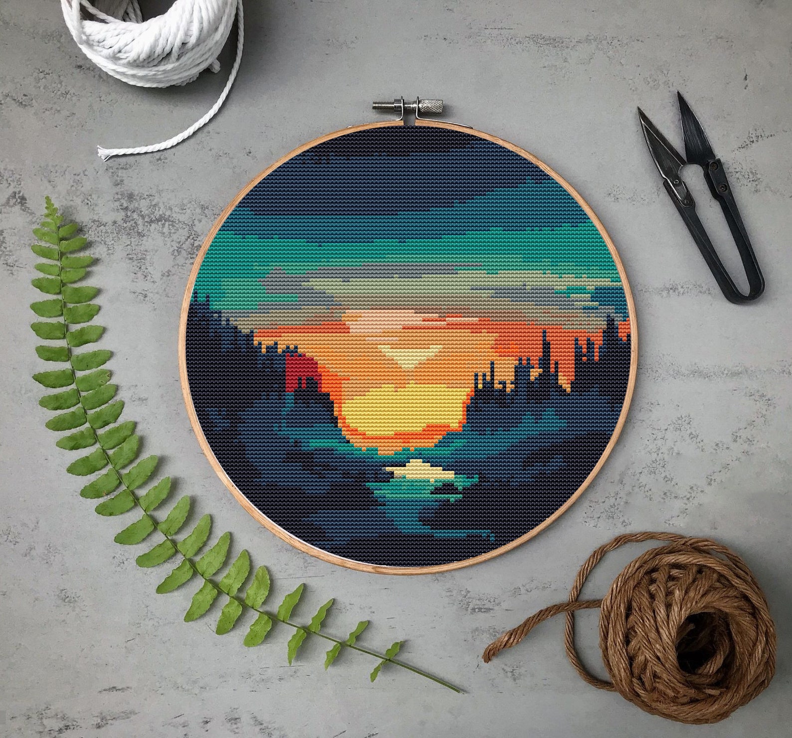 Sunset Nature Cross Stitchsunset by the River and - Etsy