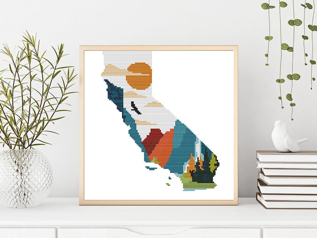 California State Counted Cross Stitch Pattern, Modern Landscape USA ...