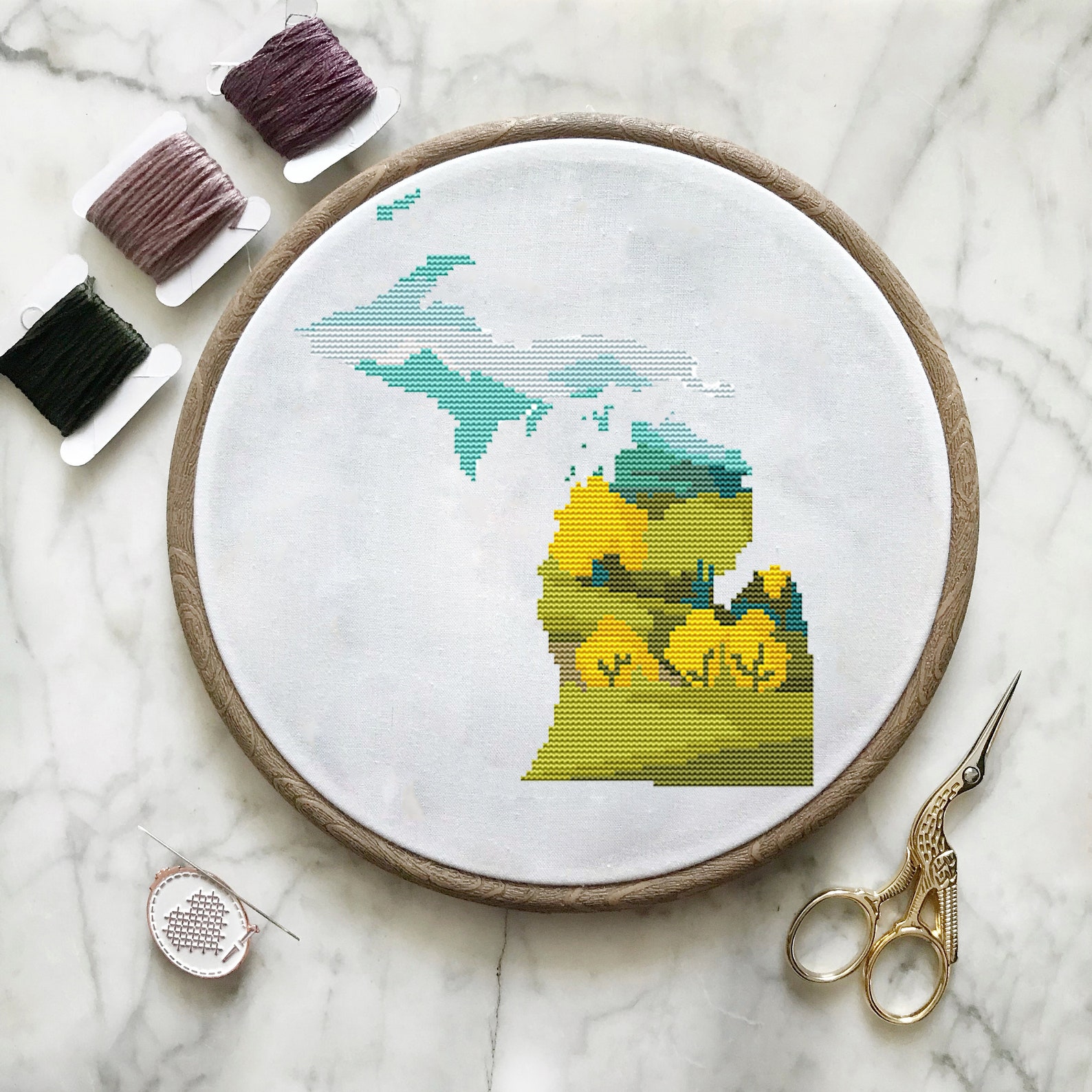 Michigan State Cross Stitch Pattern Nature Landscape USA Silhouette ...