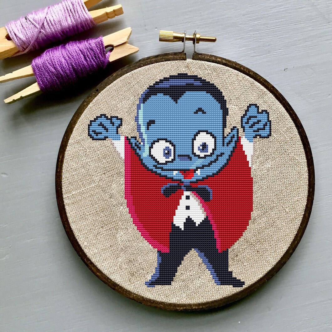 Mini Vampire Cross Stitch PDF Pattern - Halloween Ornament Tree ...