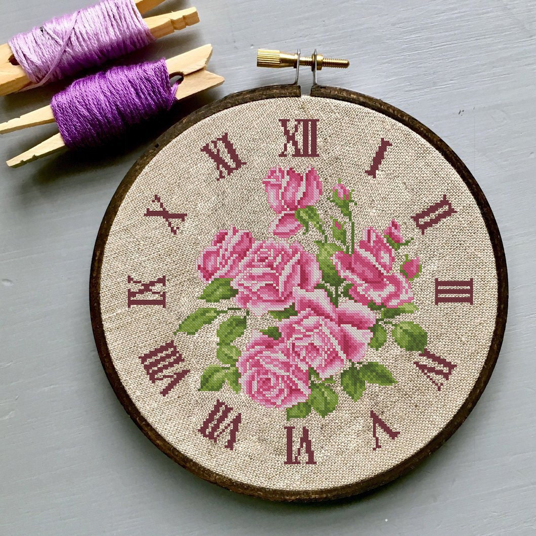 Clock Cross Stitch Pattern Herbs Round Grasses Digital Instant - Etsy
