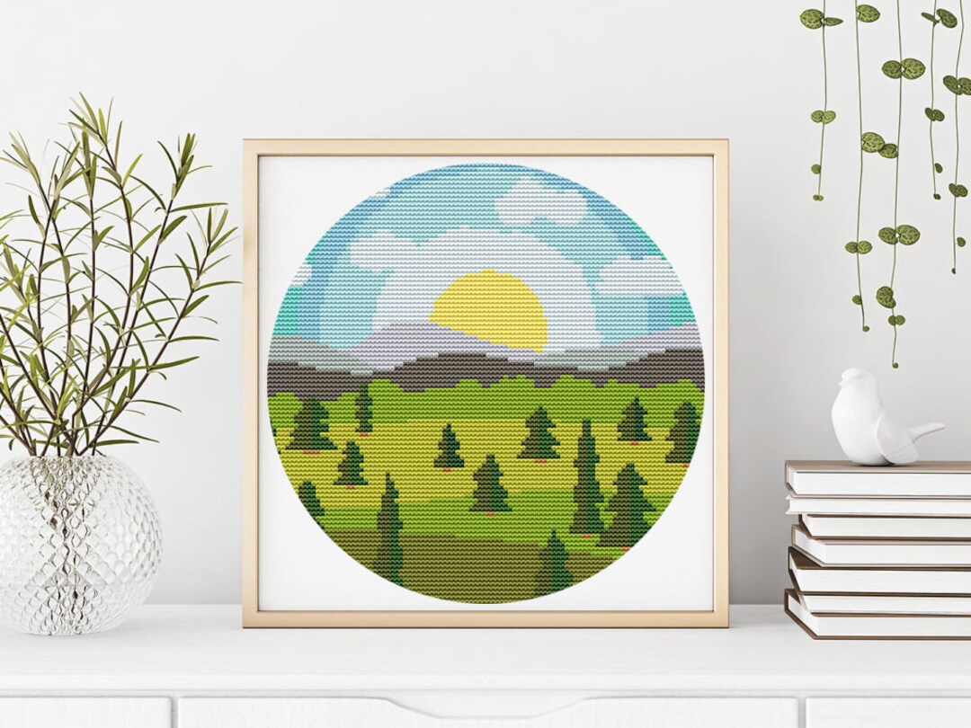 Sunset, Nature Cross Stitch,sunset by the River and Forestcross Stitch ...