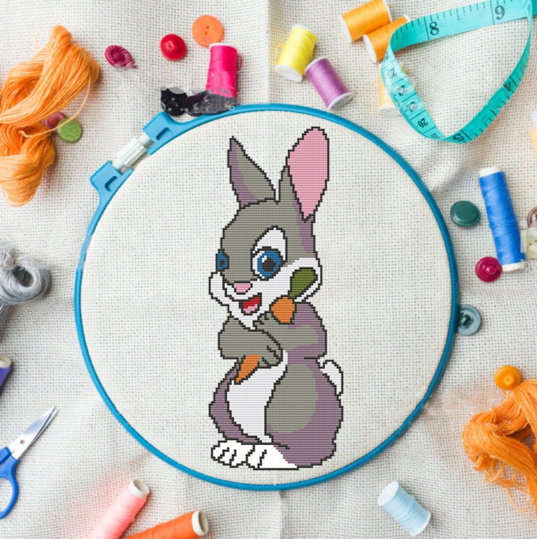 Rabbit Cross Stitch Pattern, Cute Embroidery Pattern, Cute Rabbit ...
