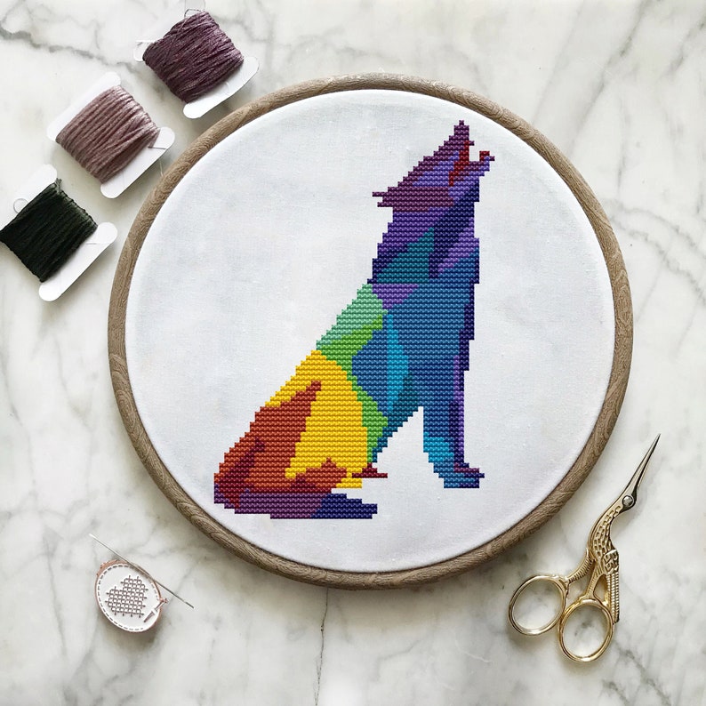 Wolf Silhouette Easy Cross Stitch Pattern PDF Wolf Cross - Etsy