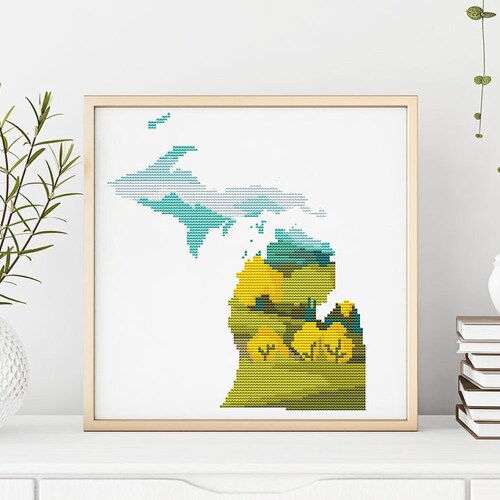 Michigan State Cross Stitch Pattern Skyline Landscape USA - Etsy