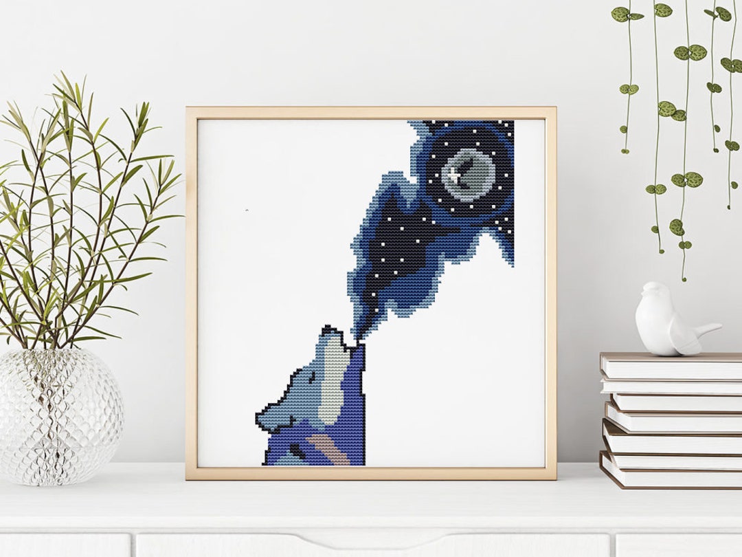 Wolf, Wolf PDF Pattern, Howling Wolf and Blue Moon Cross Stitch Pattern ...