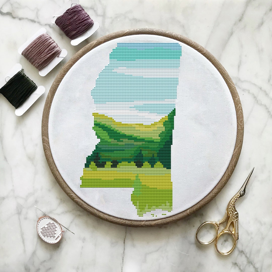 Mississippi State Cross Stitch Pattern - Counted Skyline Landscape USA ...