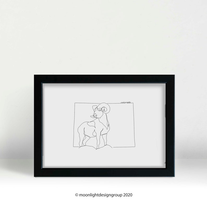 Colorado Big Horn Sheep Print | Printable State Art | Sheep Drawing ...