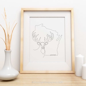 Wisconsin Deer Print | Single Line Drawing | Minimalist State Art ...