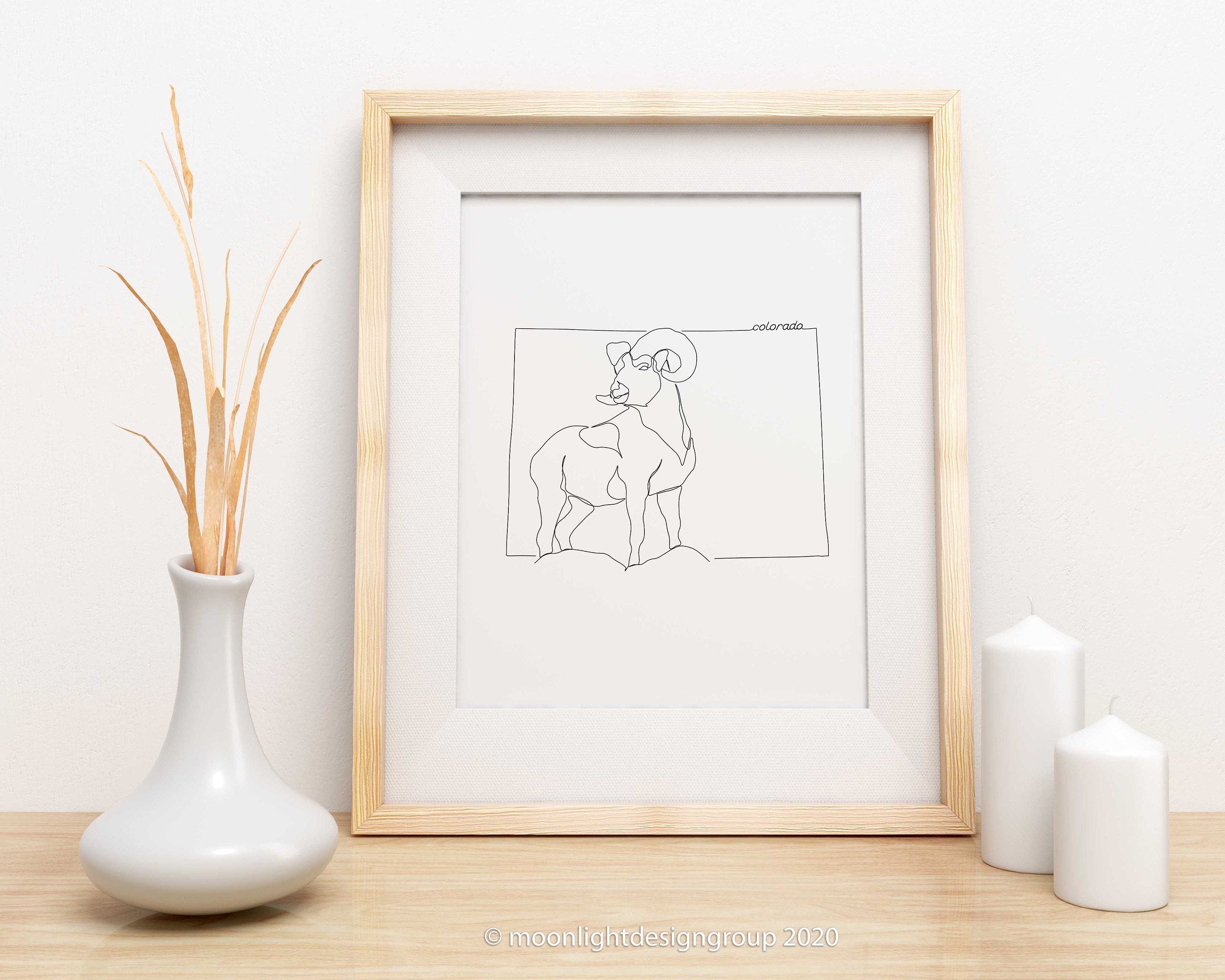Colorado Big Horn Sheep Print | Printable State Art | Sheep Drawing ...
