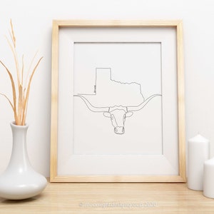 Texas Longhorn Print | Modern Printable Art | Single Line Drawing ...