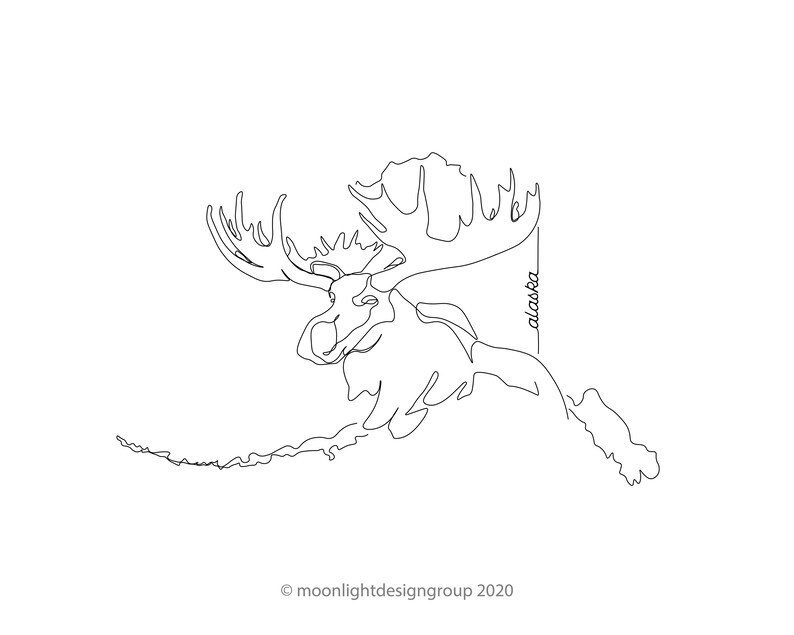 Alaska Moose Print | Modern Printable Art | Single Line Drawing ...