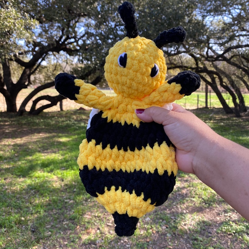 Crochet Bee Snuggler Plushie, Crochet Bee, Honey Bee, Plush, Bee-themed ...