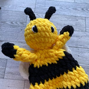 Crochet Bee Snuggler Plushie, Crochet Bee, Honey Bee, Plush, Bee-themed ...