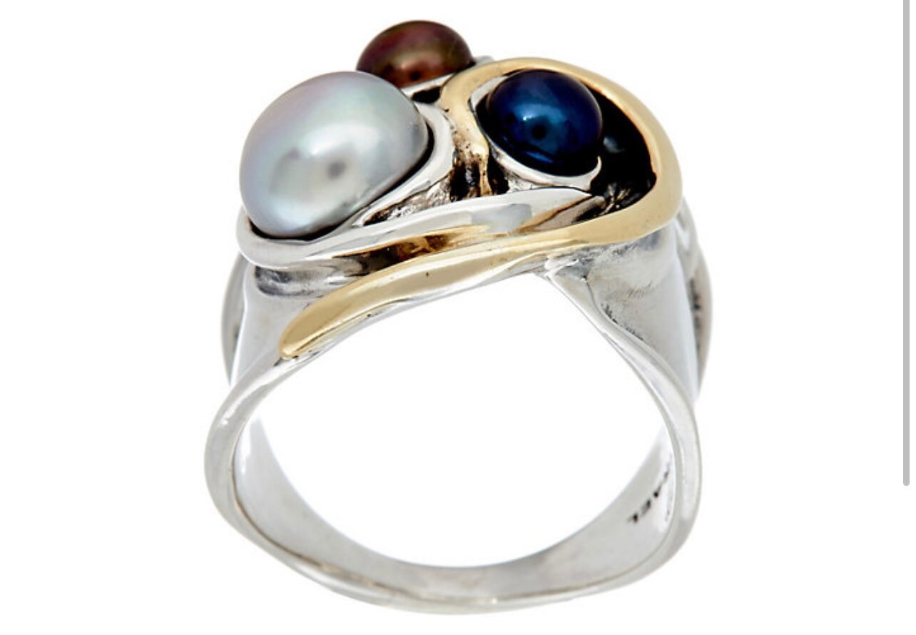 Hagit Sterling Silver & 14K Gold Culturedpearl Ring Size 5 - Etsy