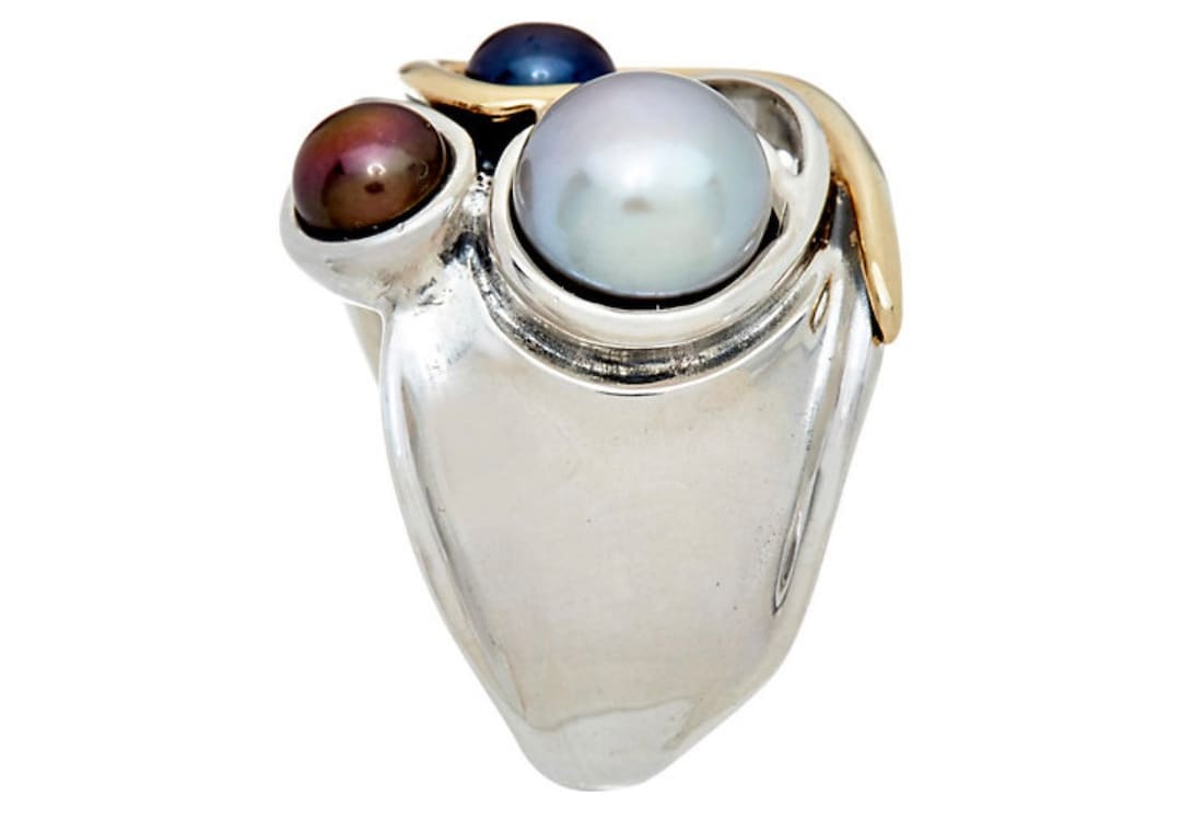 Hagit Sterling Silver & 14K Gold Culturedpearl Ring Size 5 - Etsy