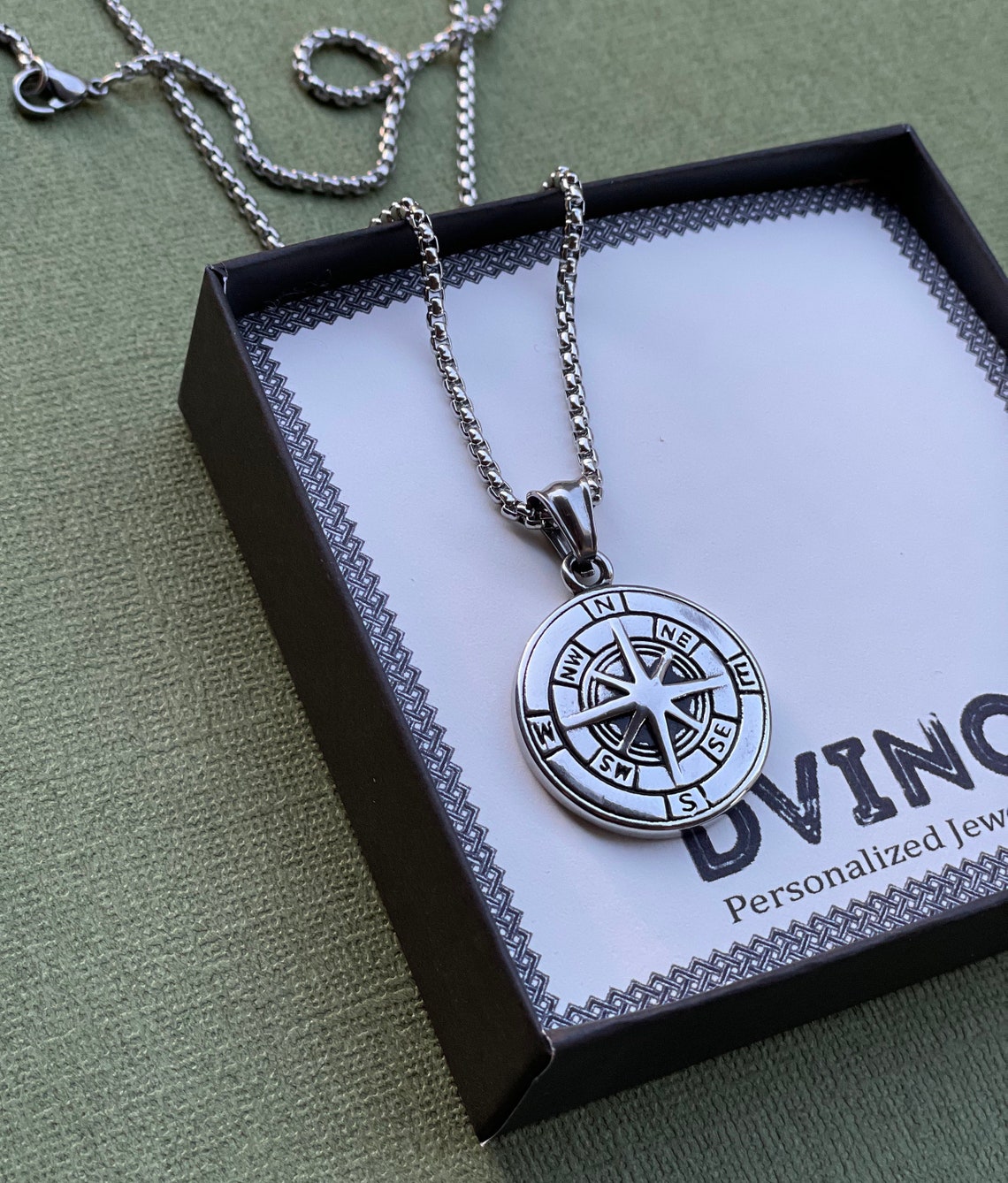 Engraved Compass Pendant Necklace for Men in Stainless Steel - Etsy Ireland