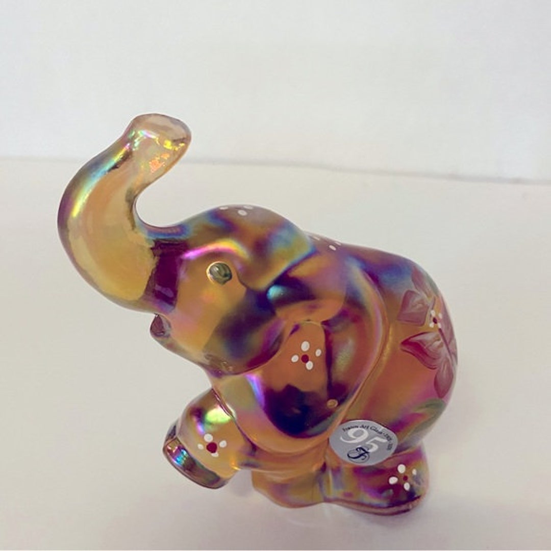 Vintage Fenton Carnival Glass Hand Painted Signed Elephant - Etsy