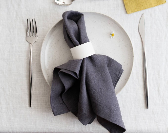 Dark Grey Linen Napkins. Natural Linen Able Decoration. Stonewashed ...