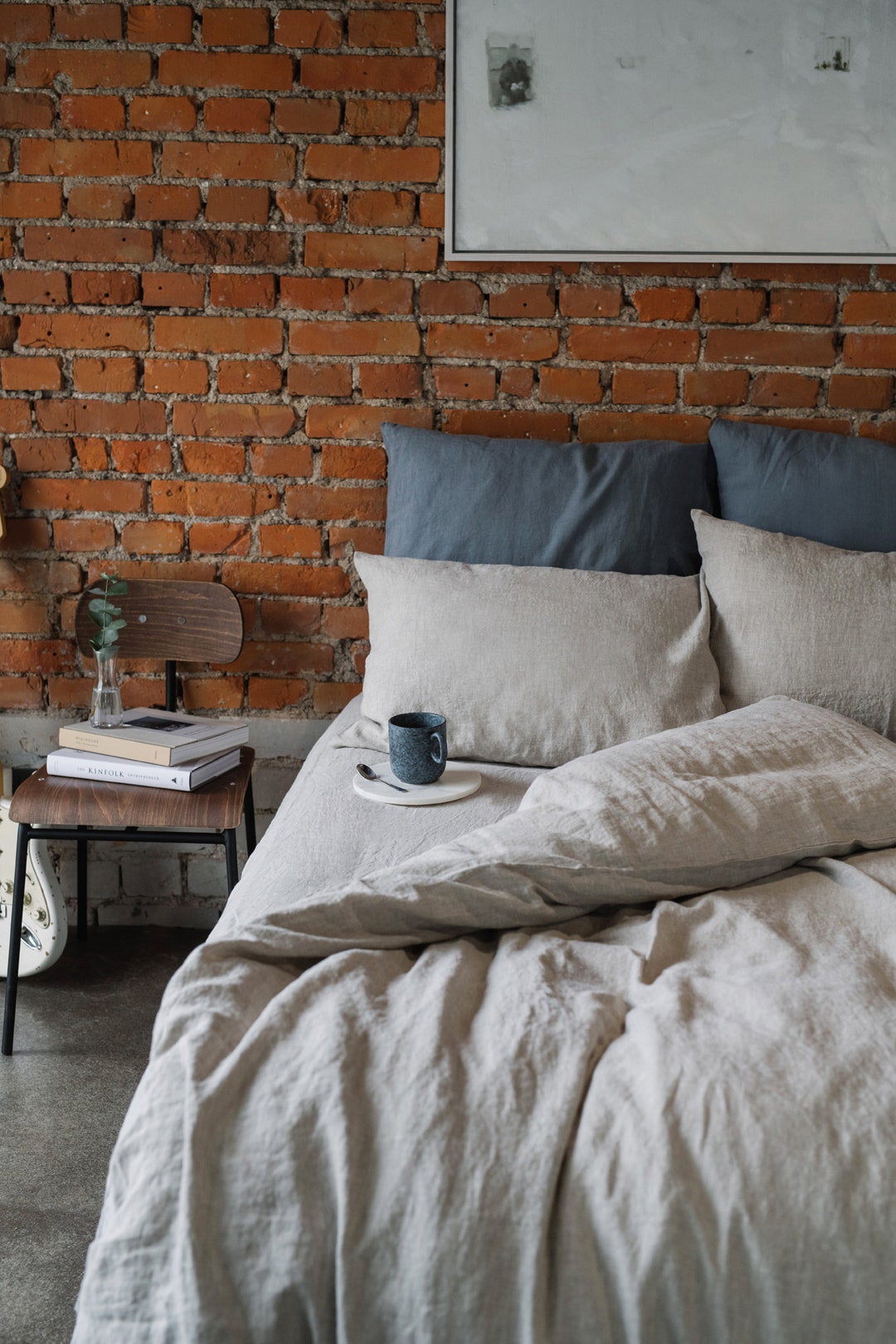 Linen Duvet Cover Set in Melange. King Bed Linen Pillowcase & Duvet ...