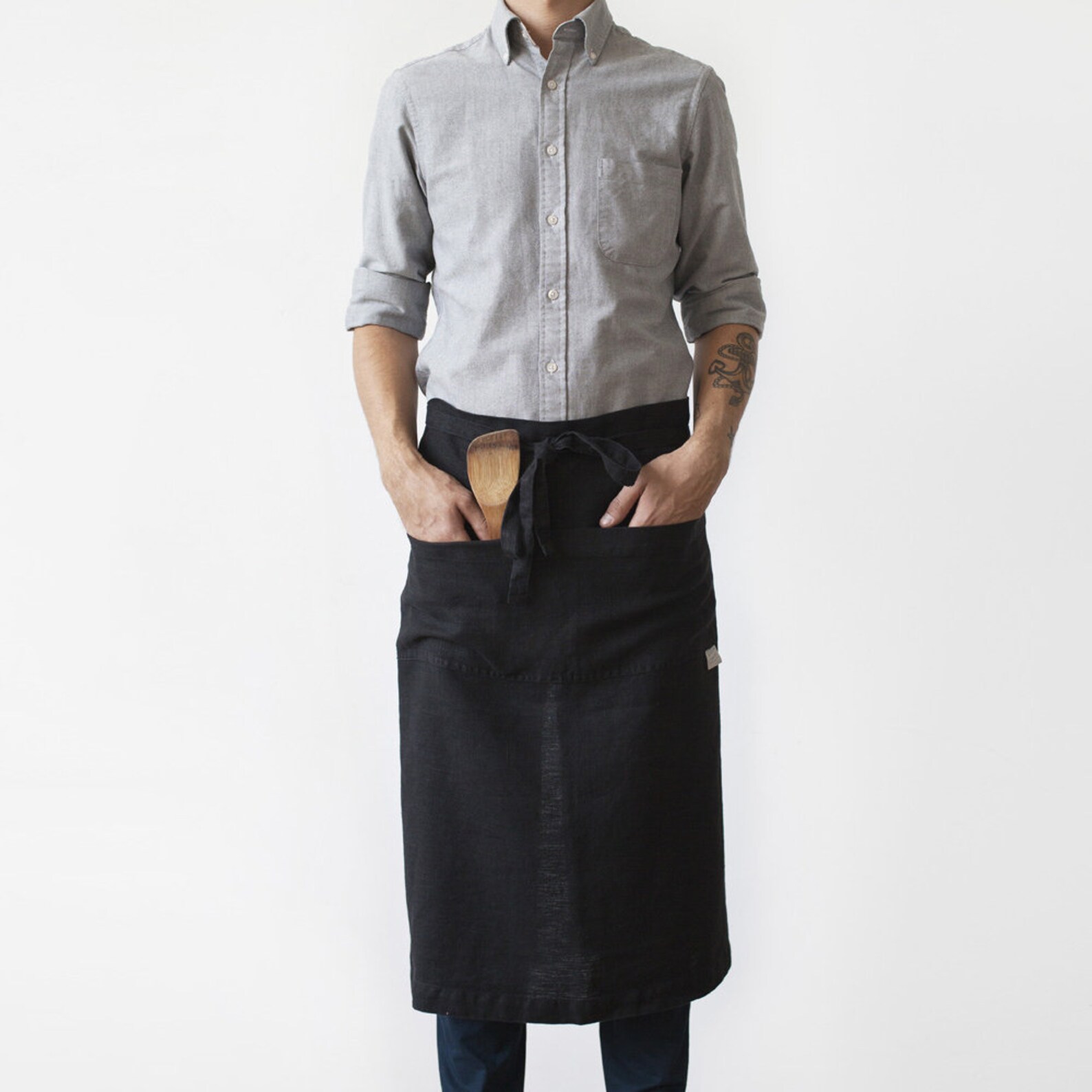 Black Linen Waist Apron for Men. Natural Linen Half Apron With - Etsy