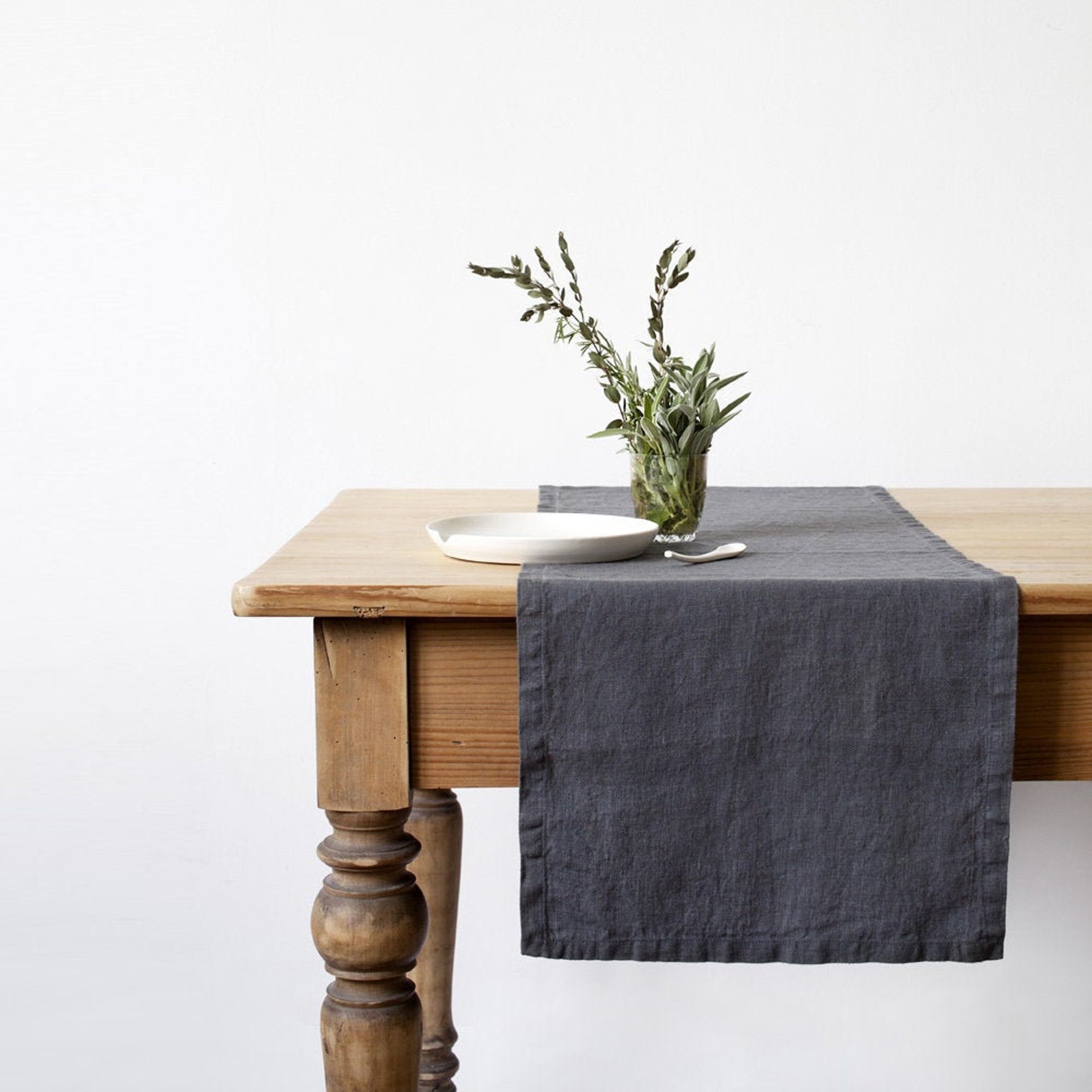 Dark Grey Linen Table Runner. Rustic Table Runner. Grey Table Runner ...