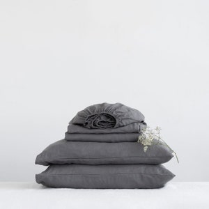 Linen Sheet Set in Dark Grey Color. Softened Linen Sheets. - Etsy