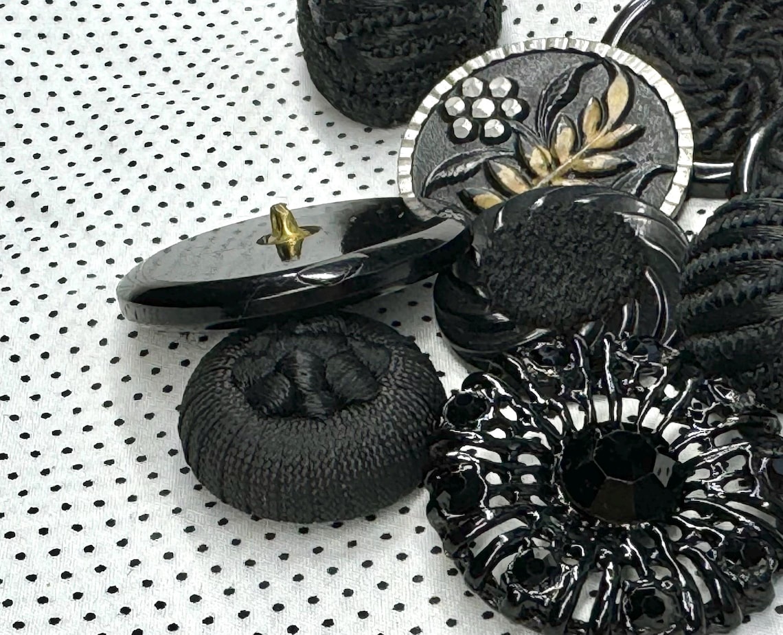 Vintage Black Embellished Button Assortment - Etsy