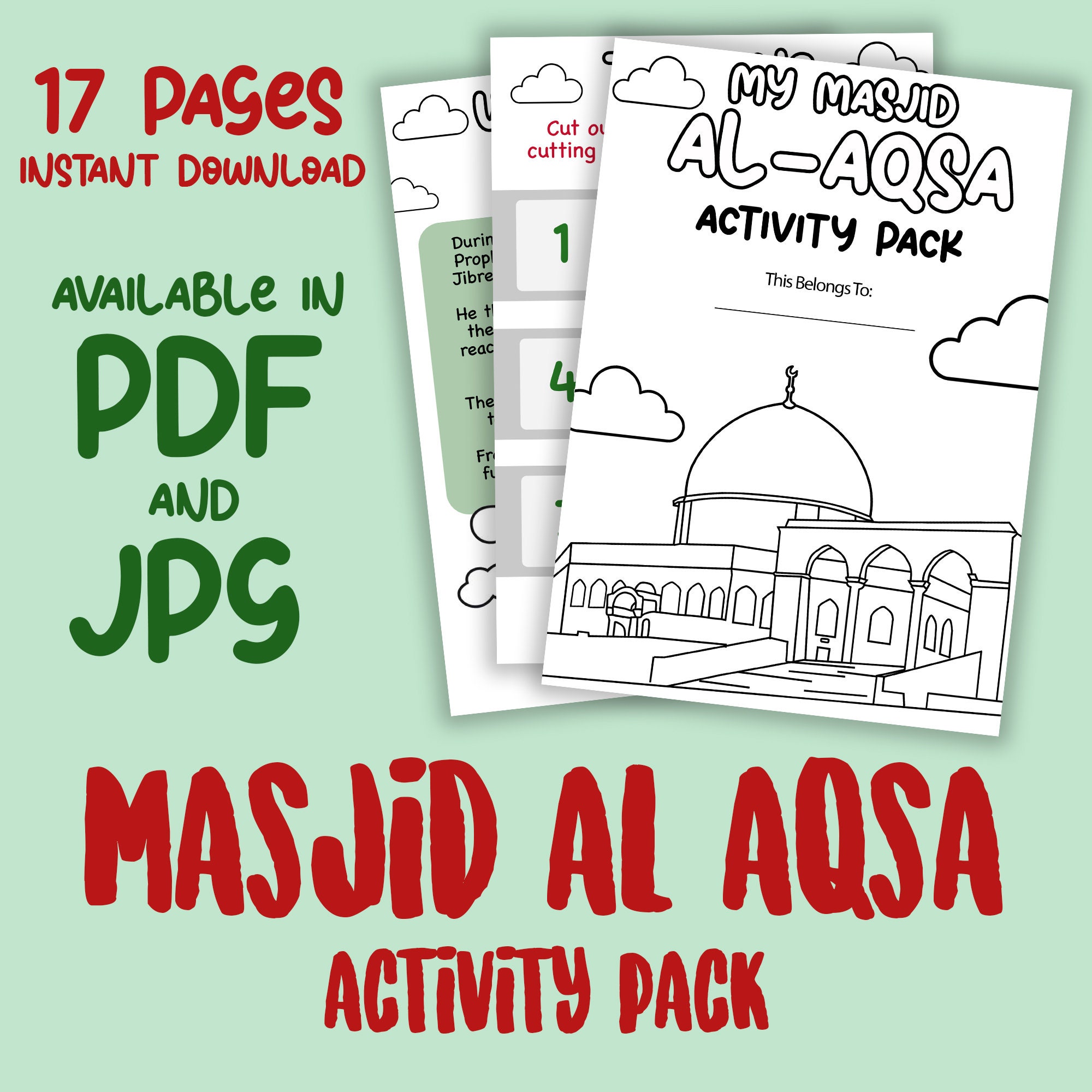 Masjid Al-aqsa Kids Ramadan Activity Pack, Printable Palestine ...