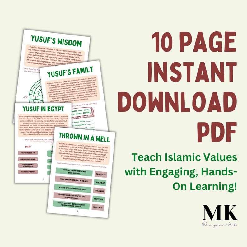 Prophet Yusuf (AS) Kids Activity Pack | Fun Islamic Worksheets | Quran ...