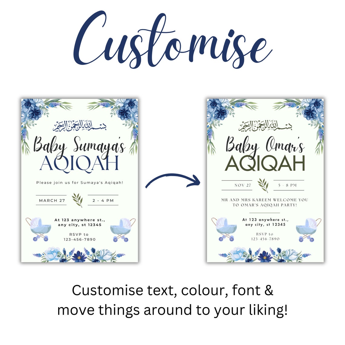 Customizable Aqiqah Invitation Digital Download, Unisex Aqeeqah Party ...