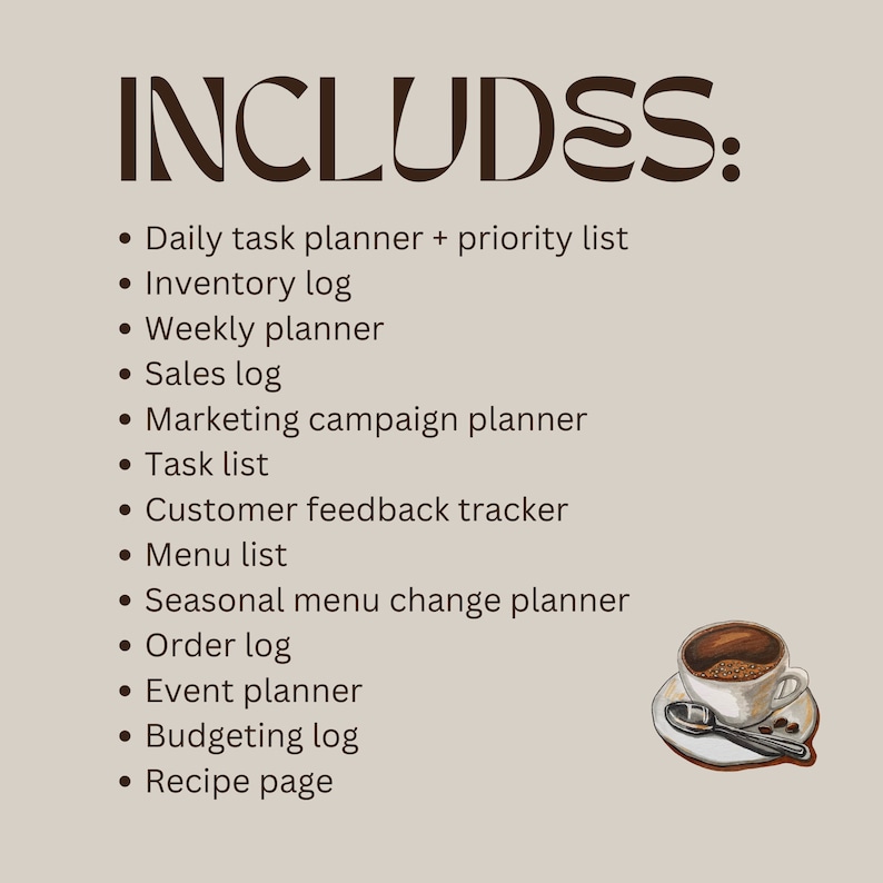 Cafe Business Planner Printable | Coffee Shop Organizer, Small Business ...