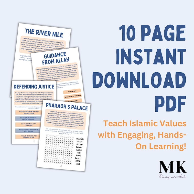 Prophet Musa (AS) Activity Pack for Kids | Islamic Learning Printables ...