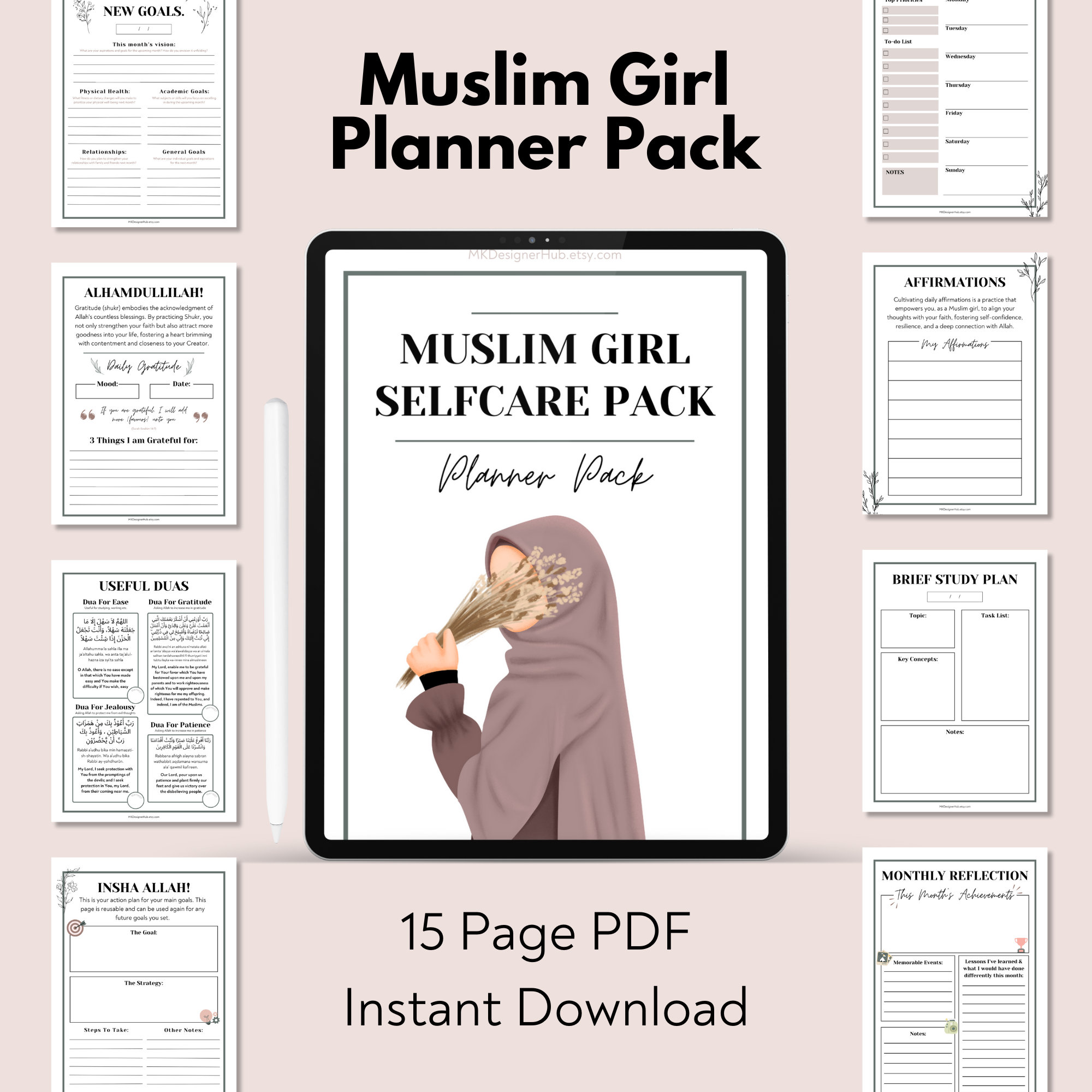 Muslim Girl Journal Self-care Planner Pack - Muslimah Journals ...