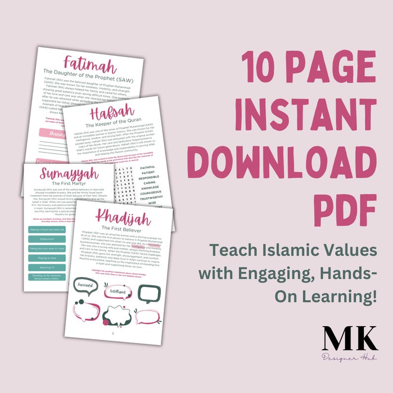 Women of Islam Activity Pack for Kids Muslim Printable Worksheets ...